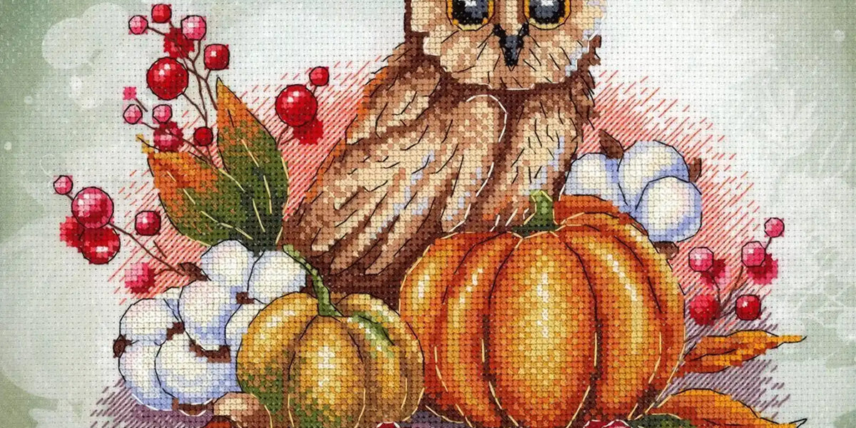 Cross Stitch Kit MP Studia - Owl on a pumpkin, SRK-706 — HobbyJobby
