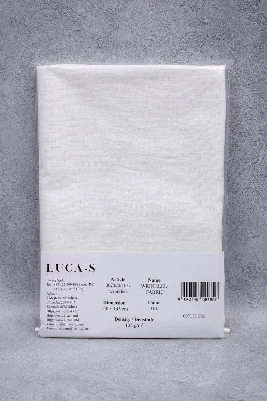 Luca-S Natural Pure 100% Linen Wrinkled Fabric Natural White Color ...